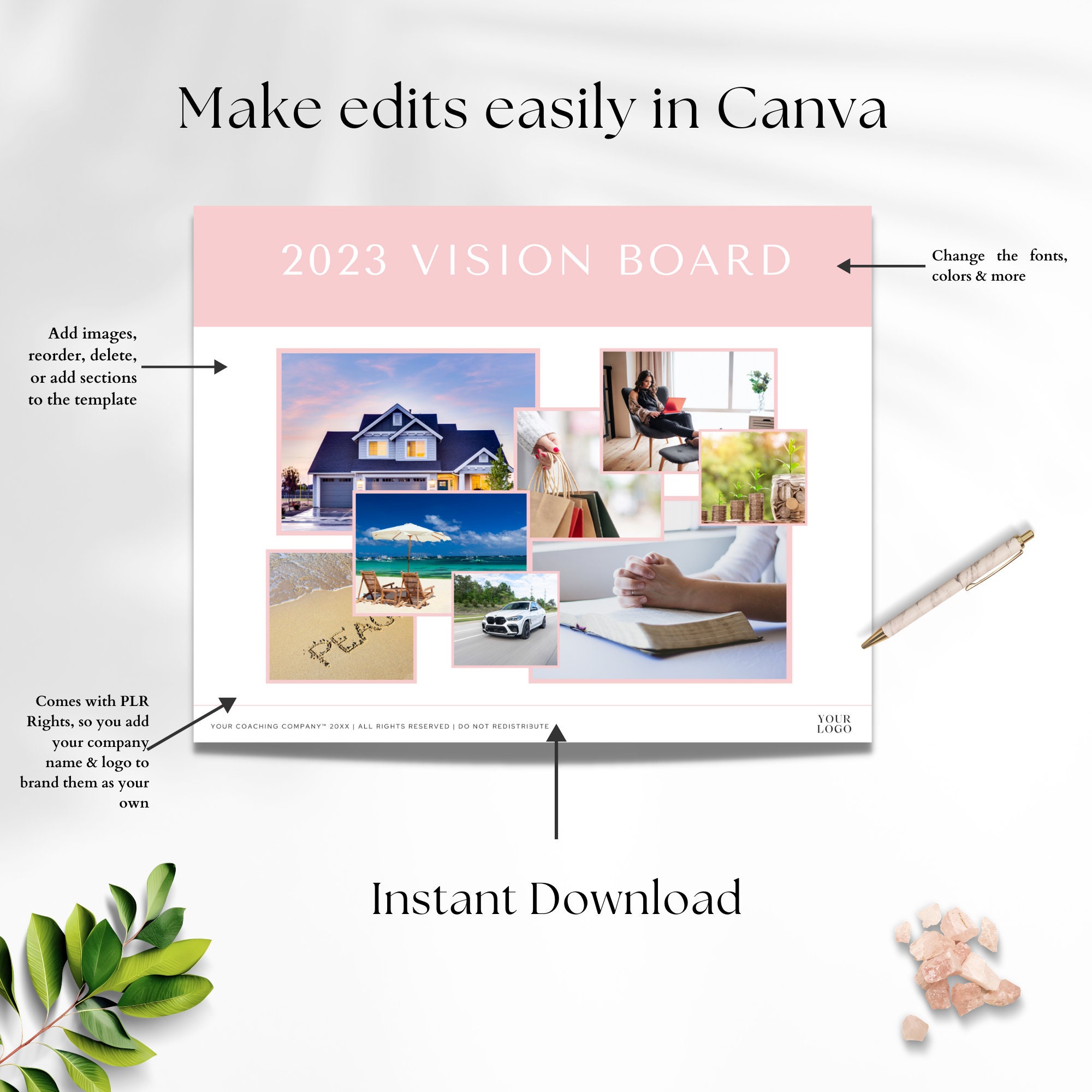 Vision Board Printables Canva Fully Editable Drag And Drop Canva