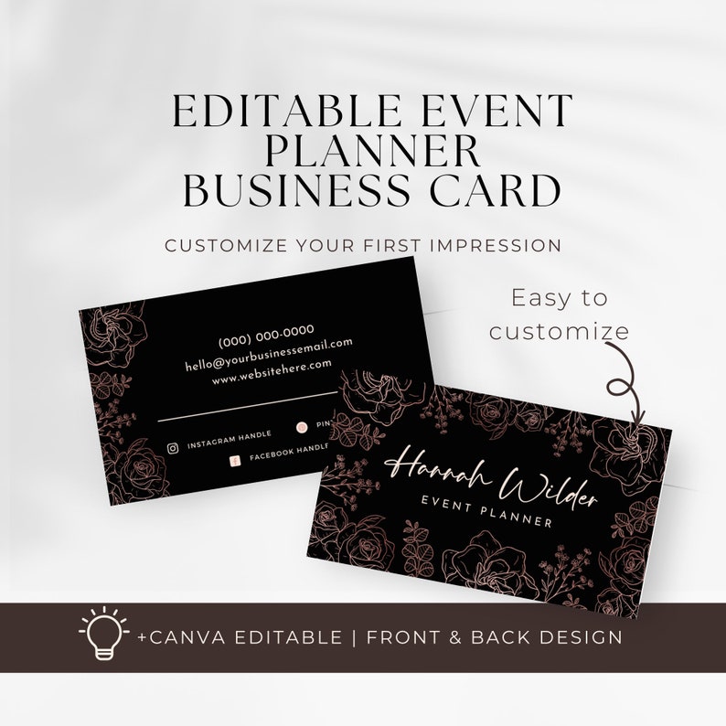 Editable Event Planner Business Card Template, Floral Design (canva) - Etsy