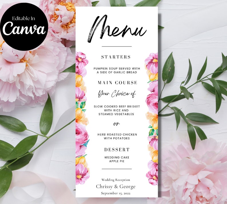 Wedding Menu Selection Card, Instant Download, Place Card Icons, Menu ...