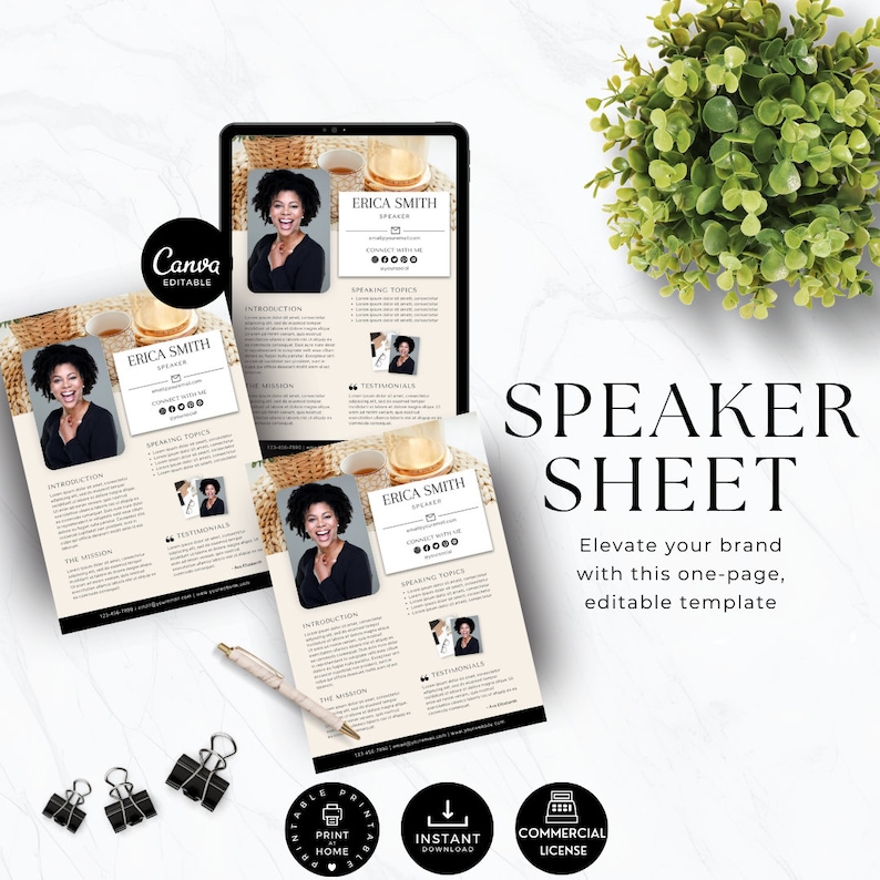 Speaker One Sheet Template Canva, Onesheet, Keynote, Author, Coach ...