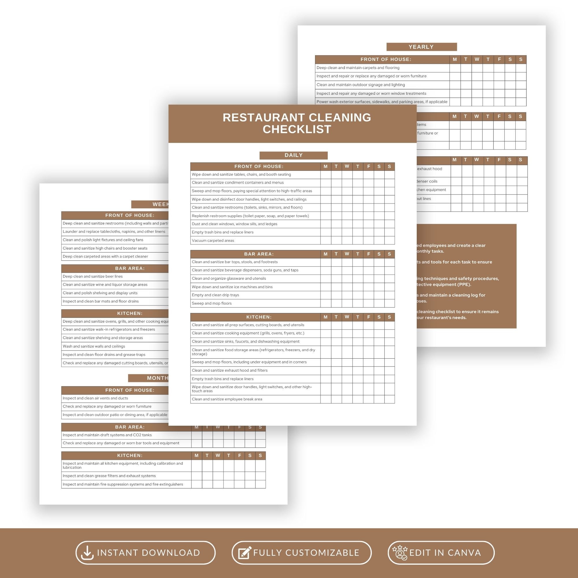 Canva Editable Restaurant Cleaning Checklist (PDF) - Etsy