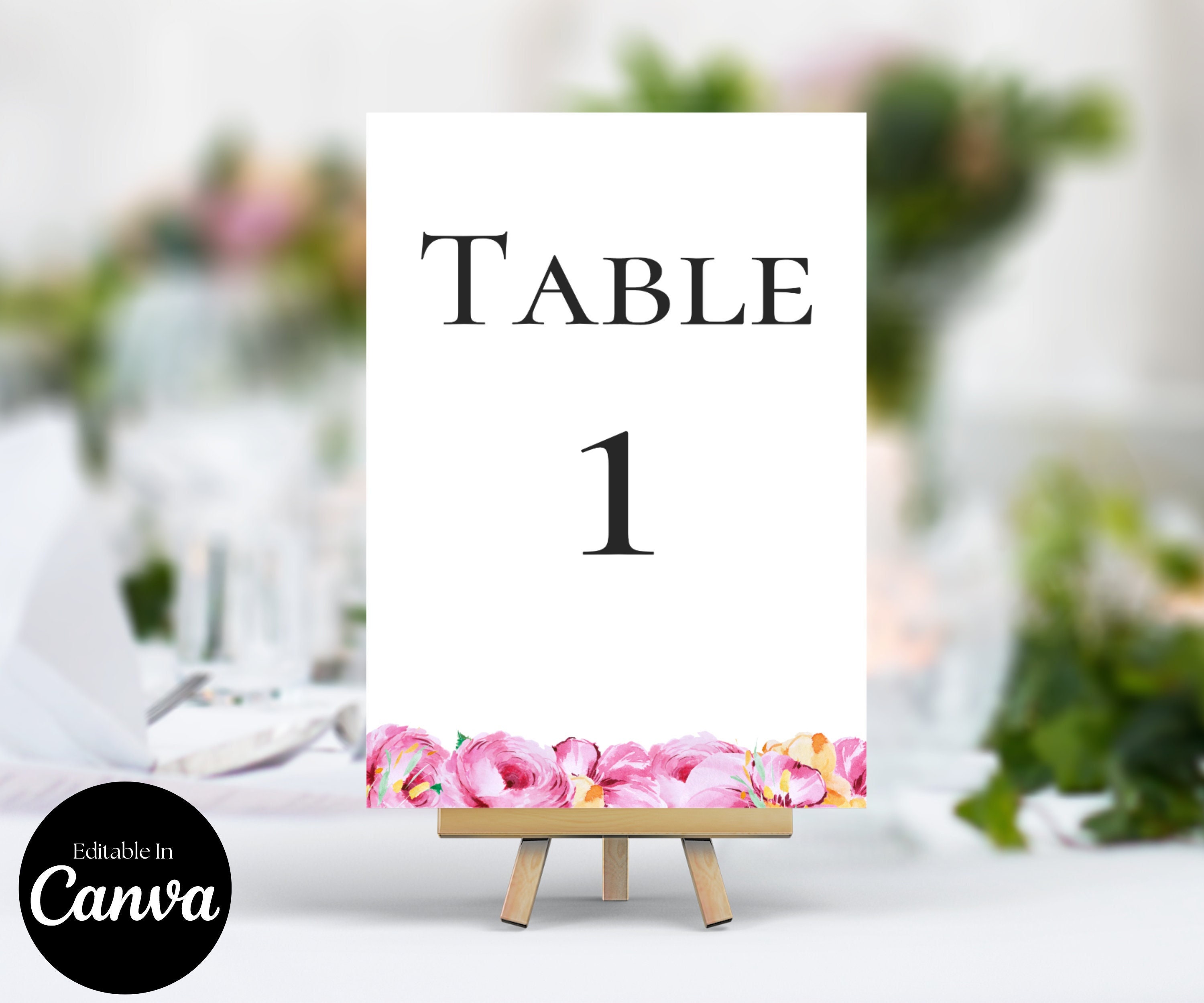 Printable Table Numbers Canva, Wedding Reception Table Numbers Floral ...