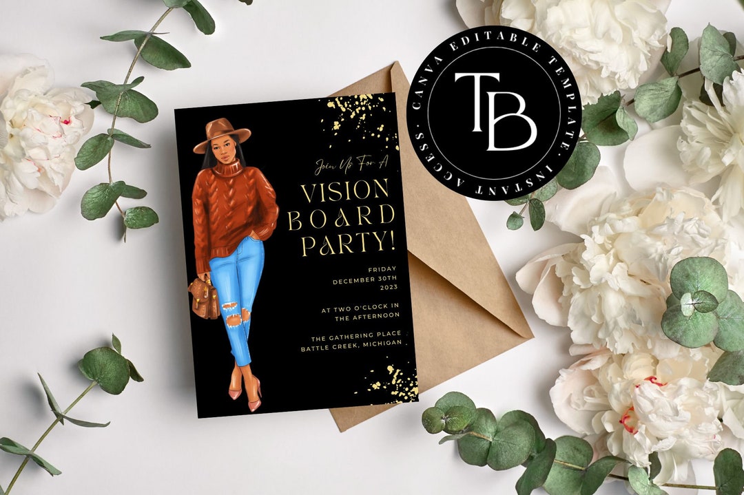 Vision Board Party Invitation, Vision Board Editable Party Invitation ...