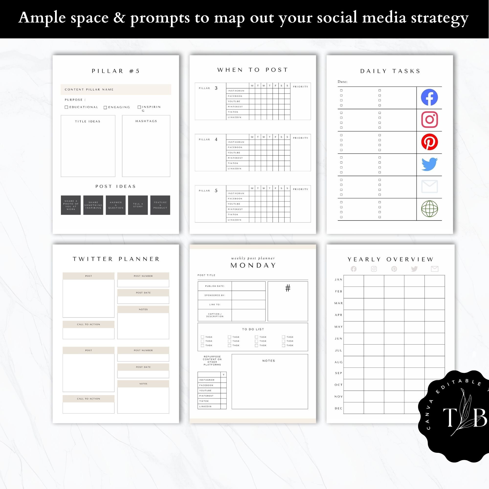 Social Media Planner Printable Bundle, Instagram Planner, Facebook ...