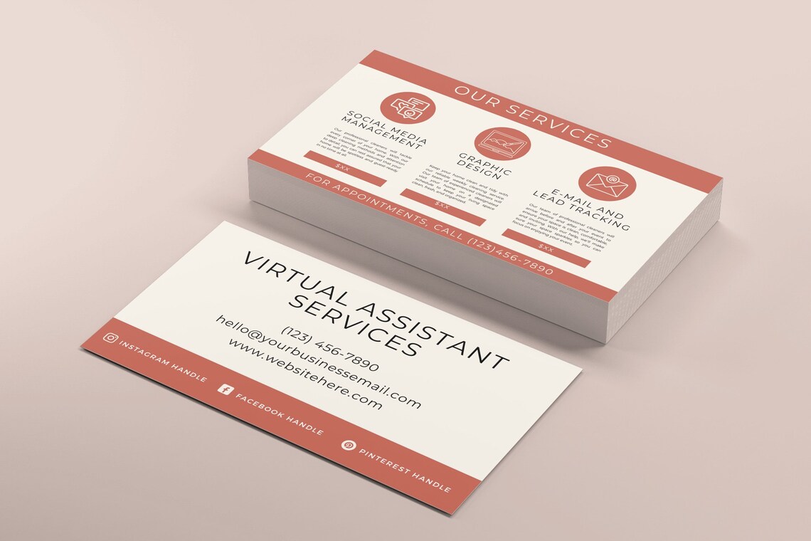 Virtual Assistant Business Card Template: Canva Editable, Front & Back ...
