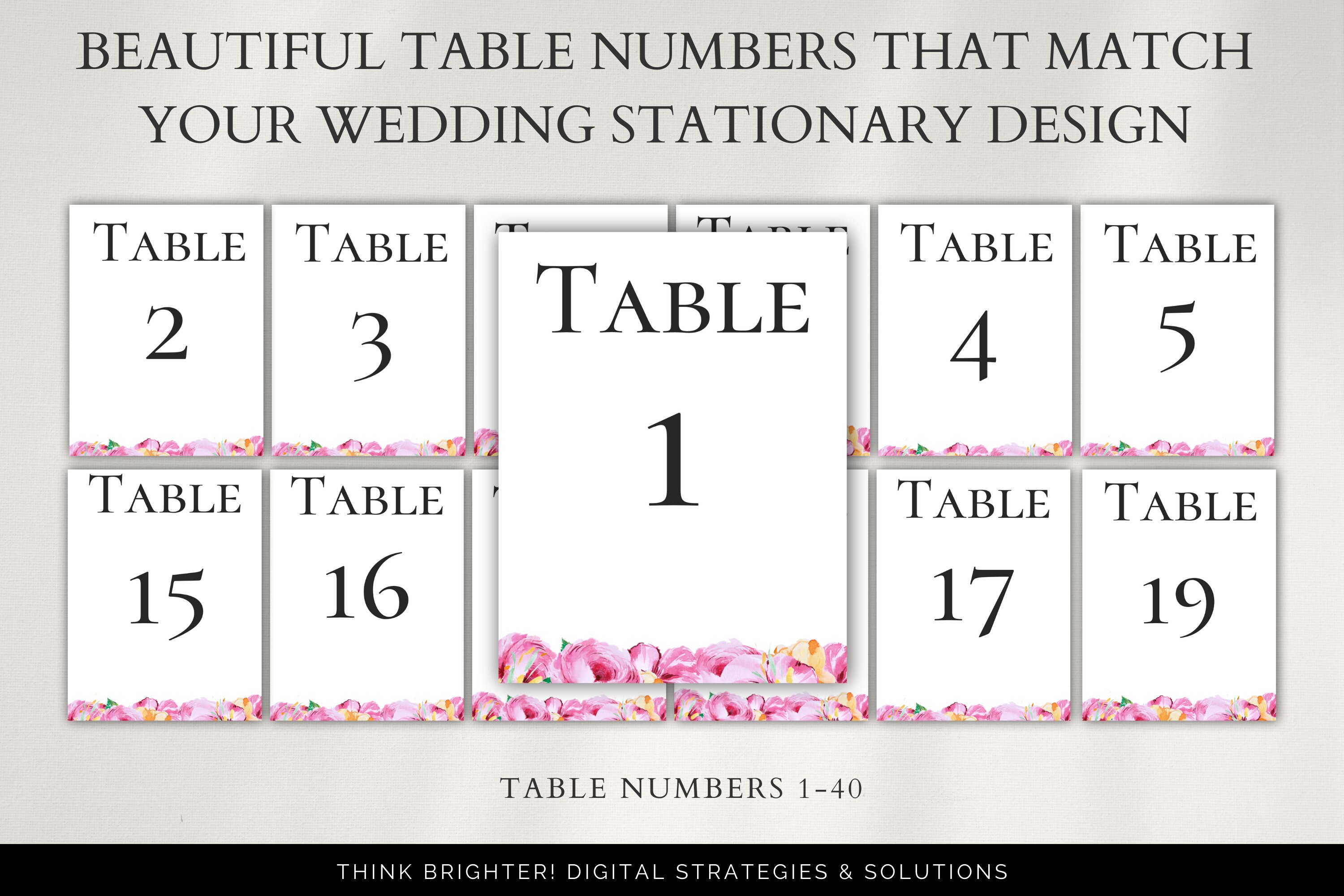 Printable Table Numbers Canva, Wedding Reception Table Numbers Floral ...