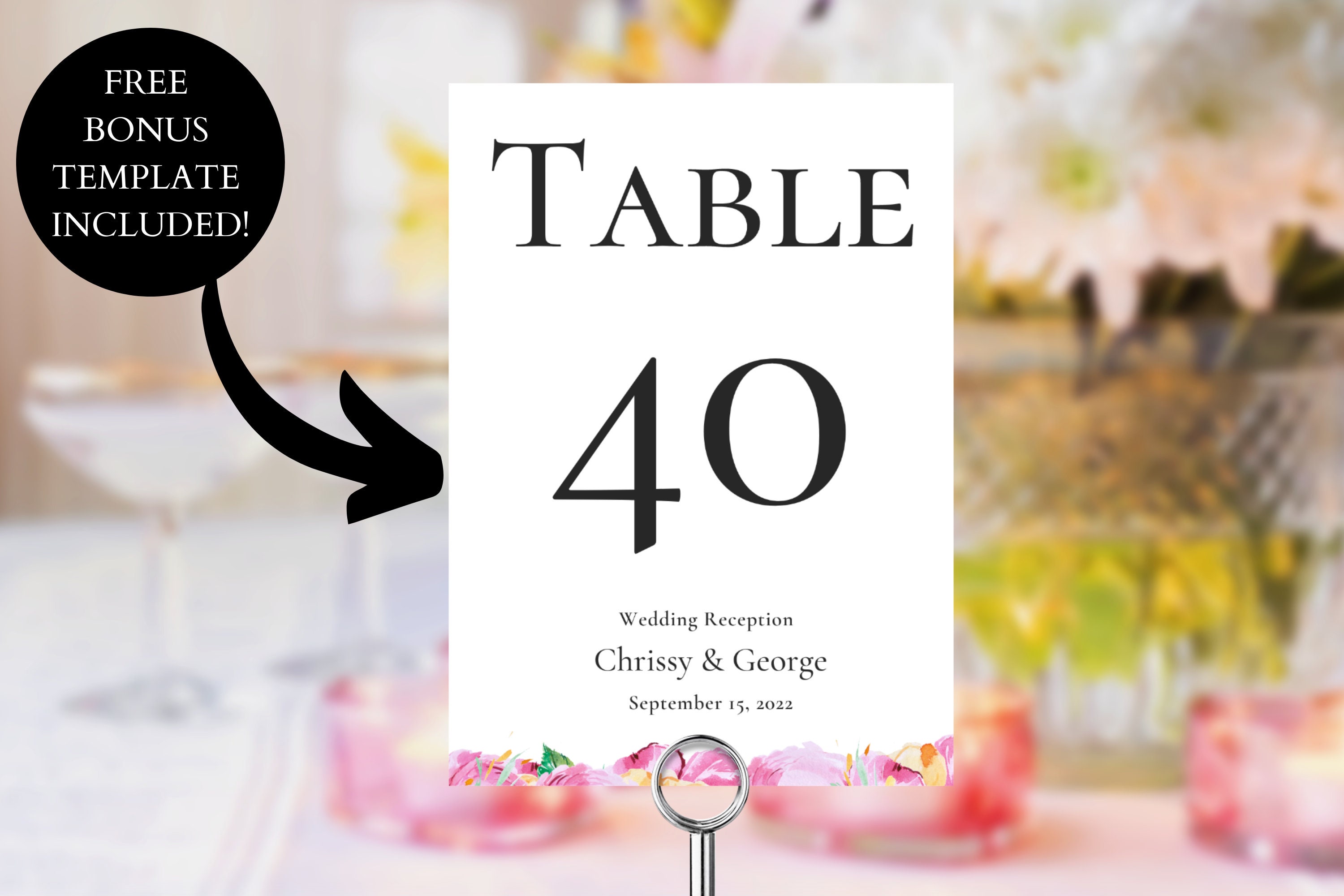 Printable Table Numbers Canva, Wedding Reception Table Numbers Floral ...