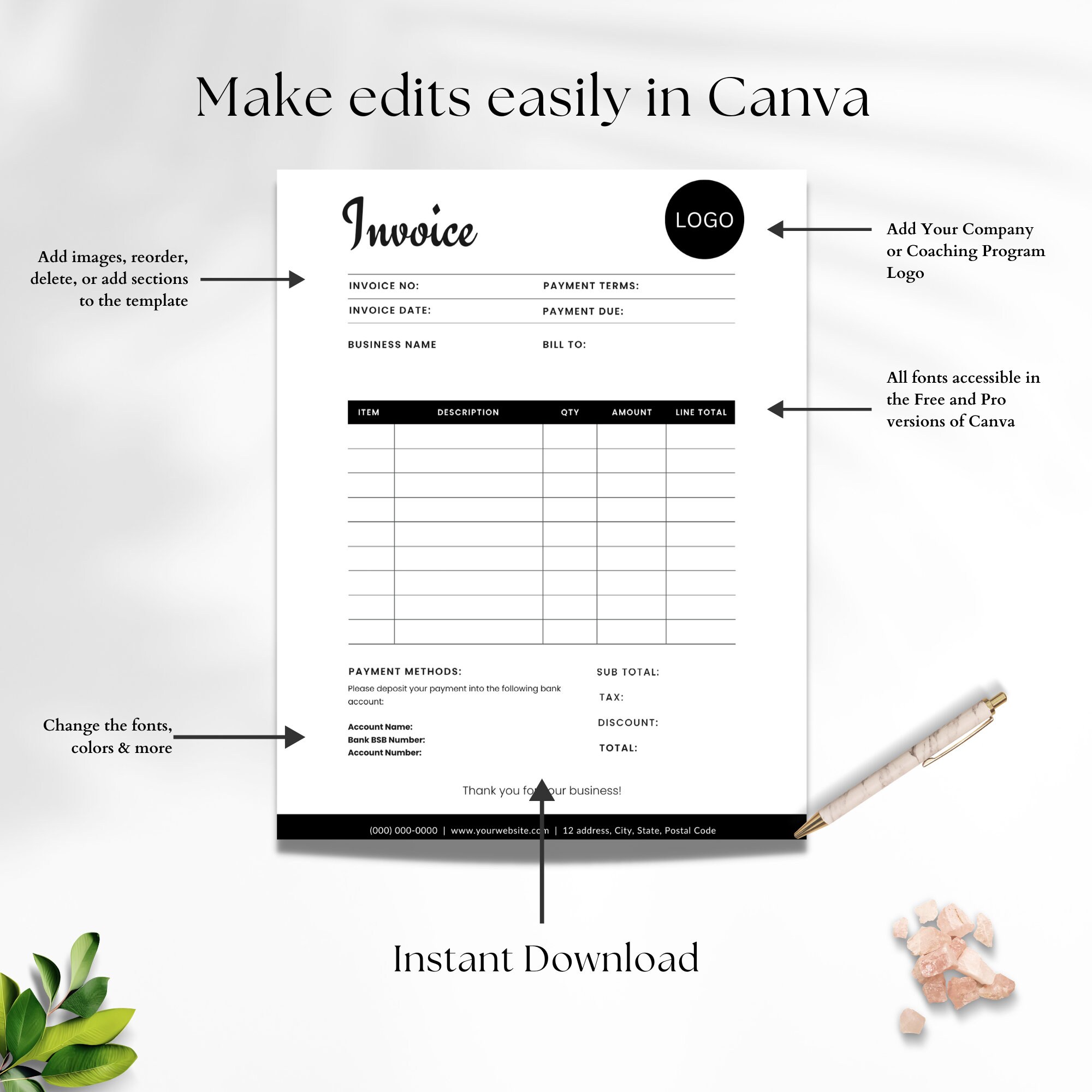 Canva Invoice Template Freelancer, Canva Invoice Order Form, Invoice ...