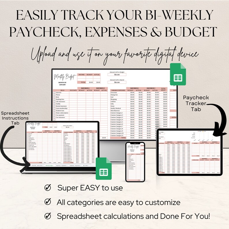 Bi-weekly Paycheck Budget Template: Google Sheets Budget Tracker ...