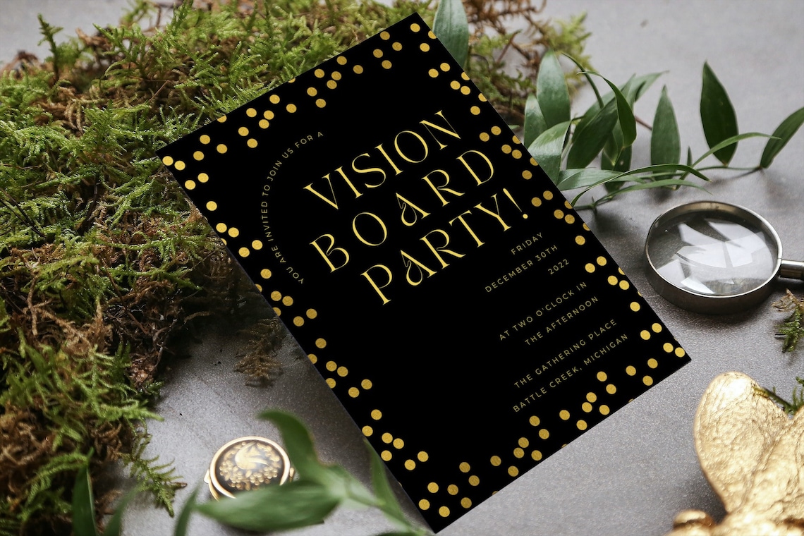 Vision Board Party Invitation Canva, Vision Board Editable Party ...