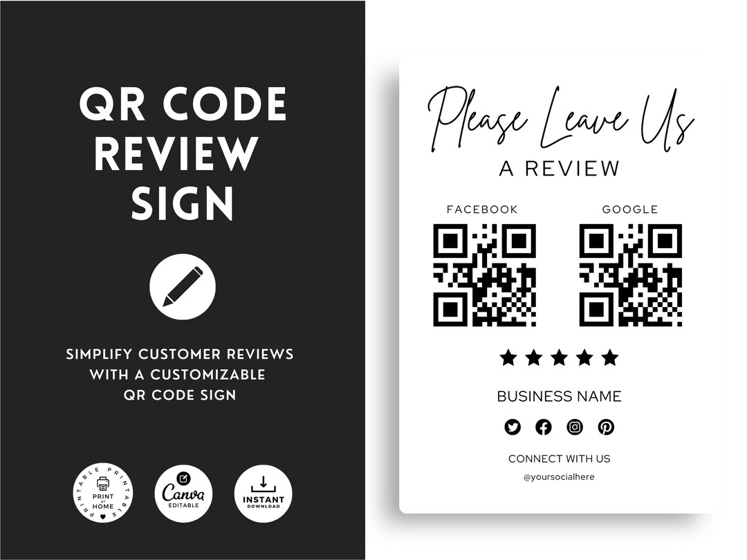 QR Code Review Sign: Customizable Business Feedback (canva Editable ...