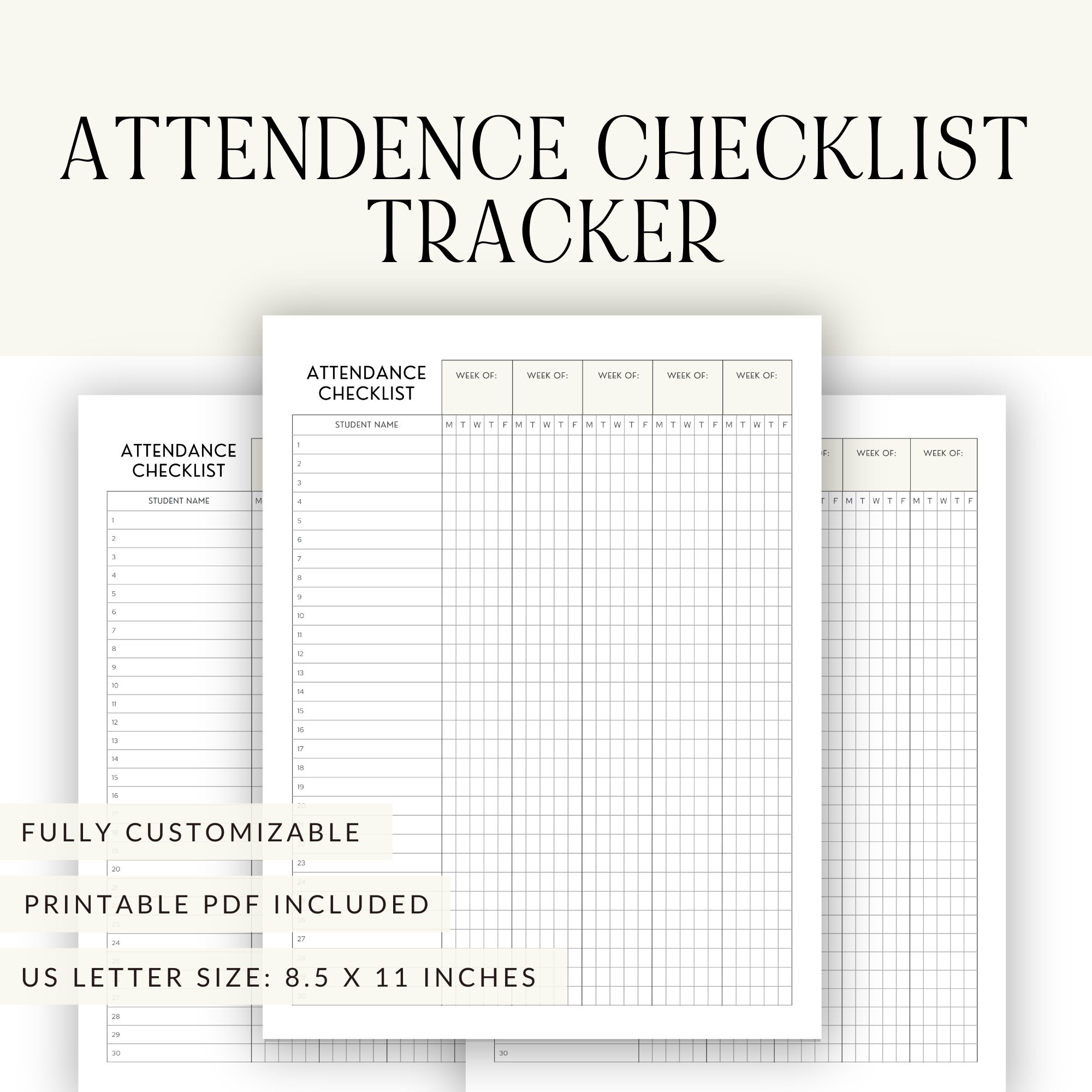 Attendance Tracker by Month Checklist, Instant Download, Edible Student ...