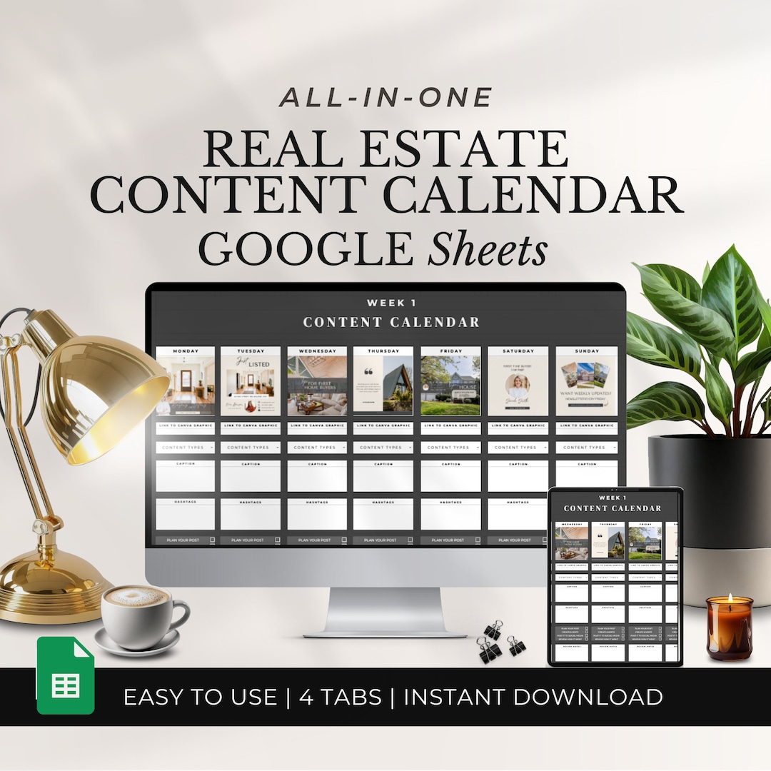 Real Estate Social Media Content Calendar: Google Sheets Template (PDF ...
