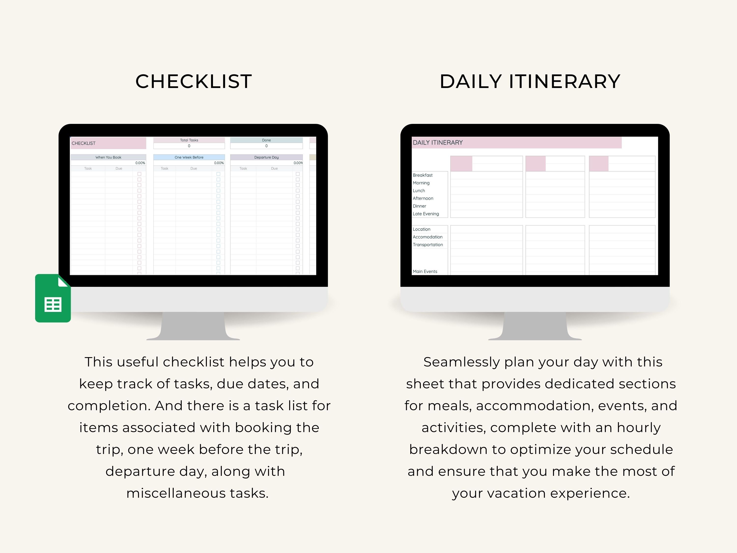 Trip Planner Google Sheets, Itinerary Template, Packing List, Travel ...