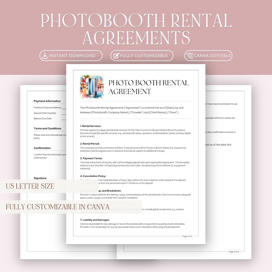Photo Booth Rental Agreement Template, Photo Booth Contract, Canva ...