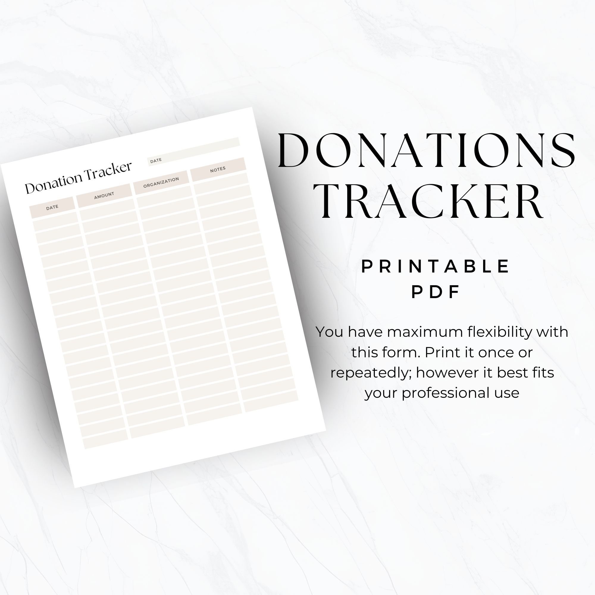 Printable Donations Tracker Giving Log Fundraising Goal Instant
