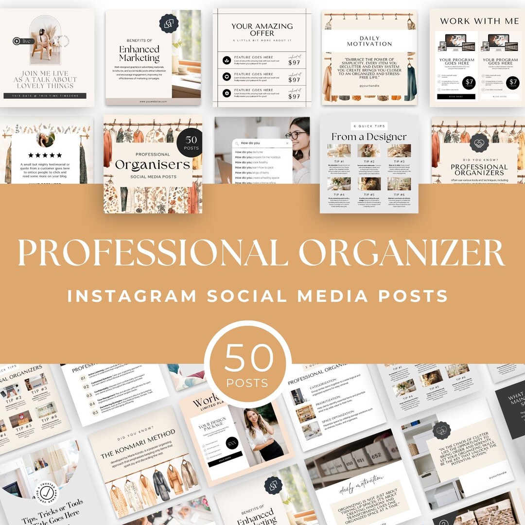 Professional Organizer Instagram Posts: Canva Templates (50 Posts) - Etsy