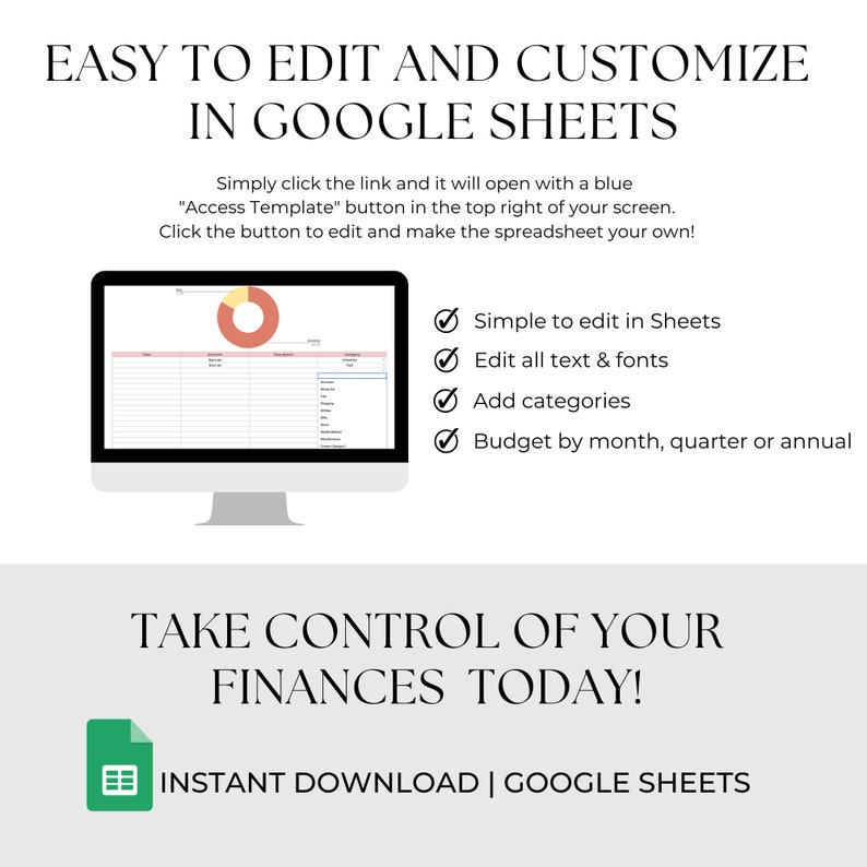 Monthly Budget Spreadsheet Template for Google Sheets Budget - Etsy