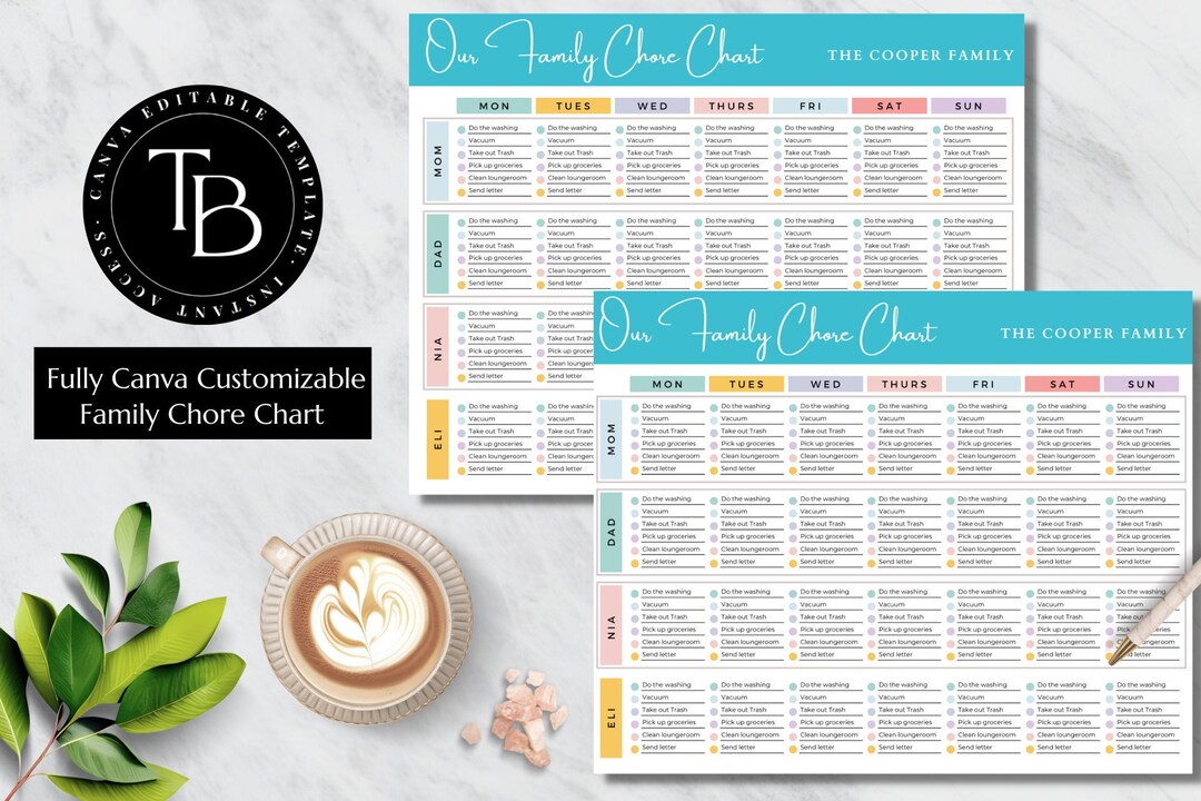 Family Chore Chart Canva Template, Chore Chart for Kids, Cleaning ...