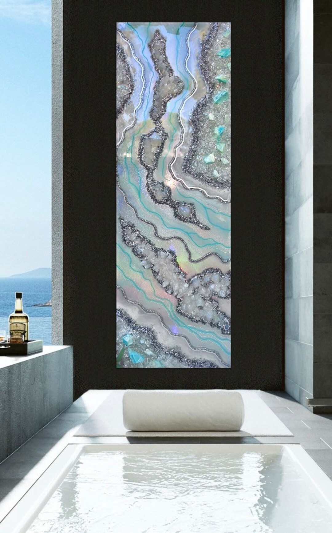 Geode Wall Art, Resin Art, Wall Hanging, Wall Decor, Iridescent/white ...