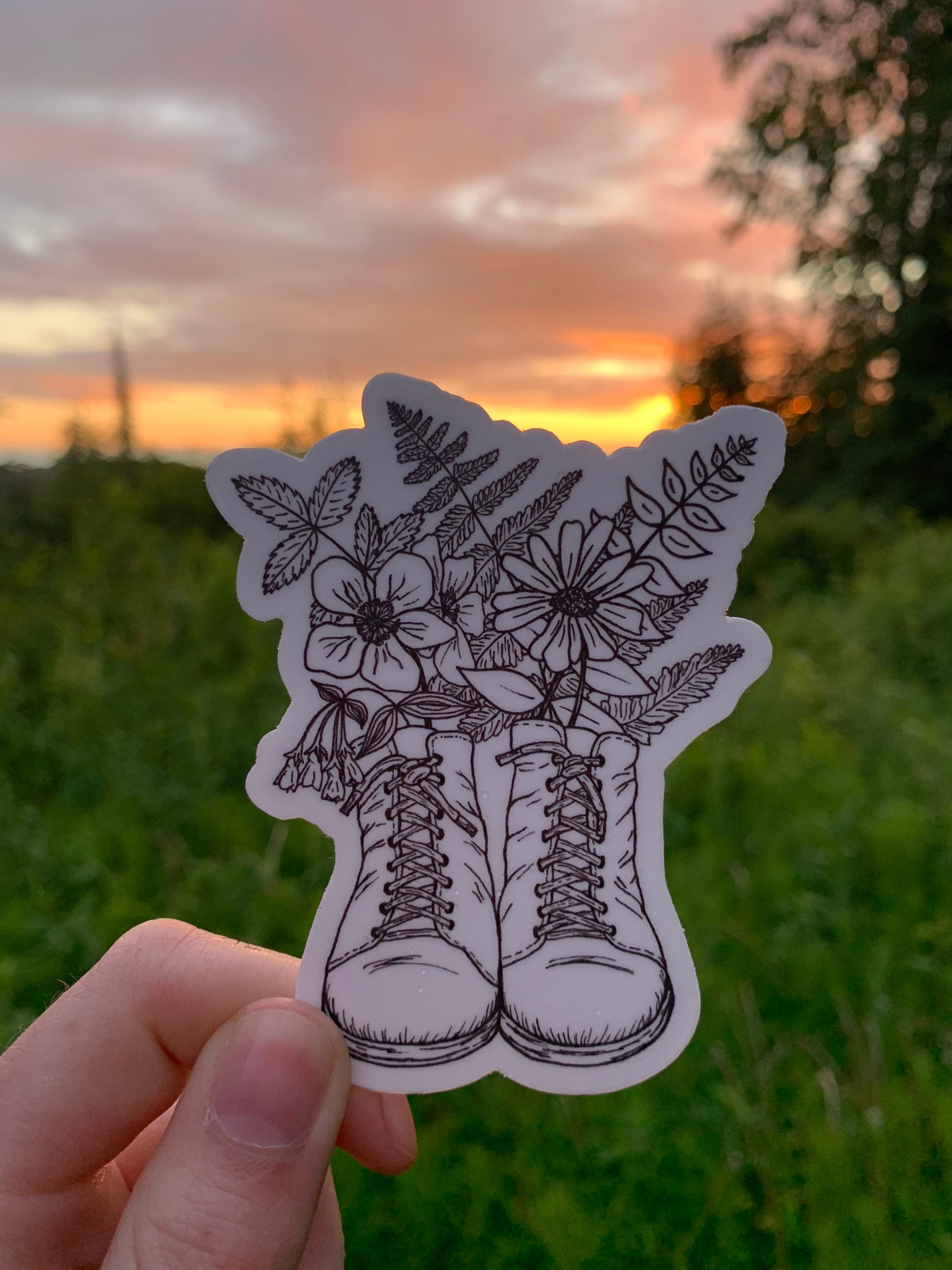 Hiking Boots & Wildflowers Sticker - Etsy