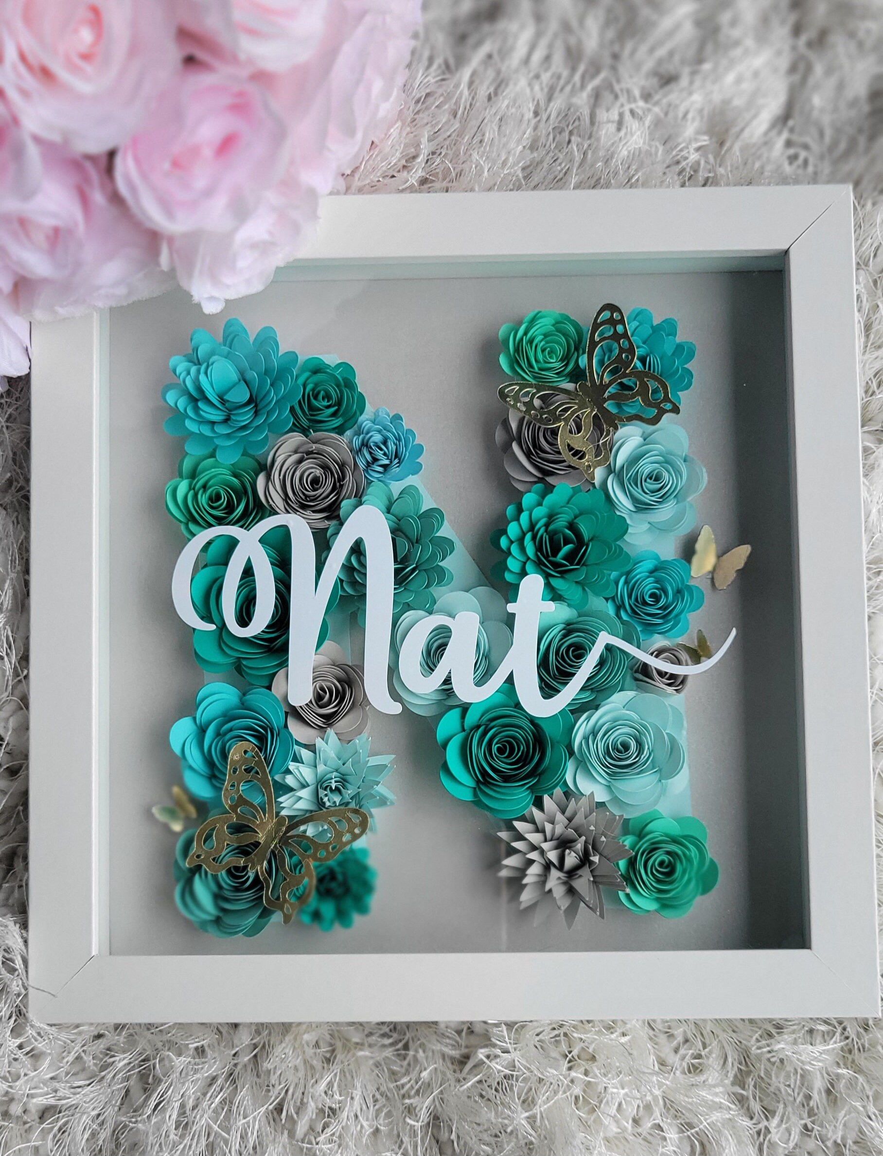 Initial Flower Shadowbox - Etsy