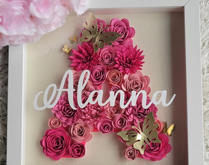 Initial Flower Shadowbox - Etsy