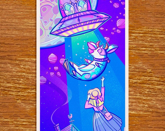 Aliens and Cows Abduction Print Space Cows Poster Cosmic Cows in Space ...