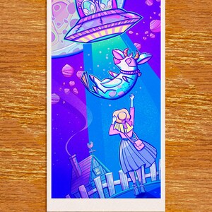 Hey, Not Cool Aliens, UFO, and Cow Art Print Giclee 5x10 - Etsy