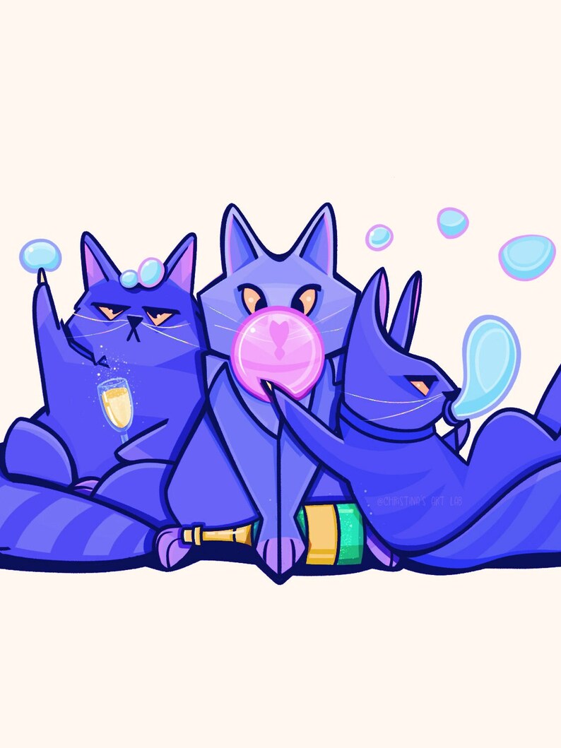 Bursting Bubbles Cats Art Print Giclee 7x5 - Etsy