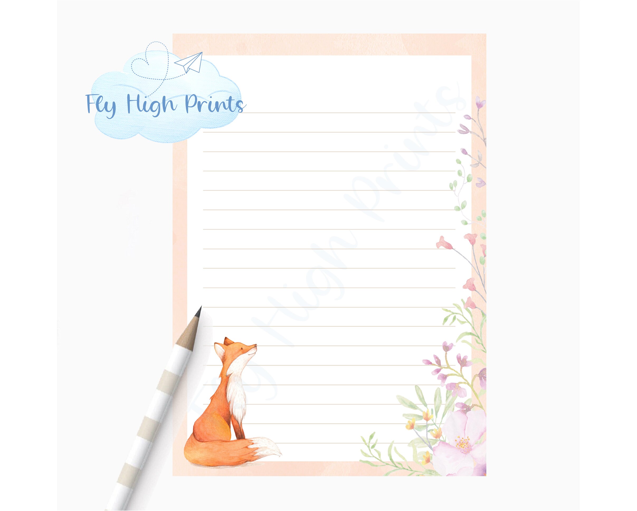 Watercolour Fox Writing Paper A5 Paper Letter Writing Set | Etsy