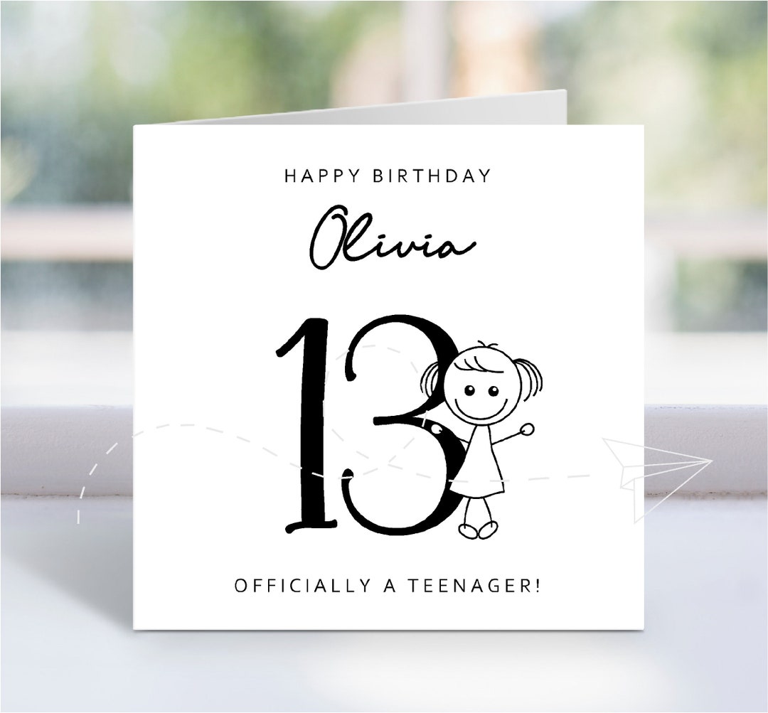Personalised 13th Girl Birthday Card, Officially A Teenager Greeting ...
