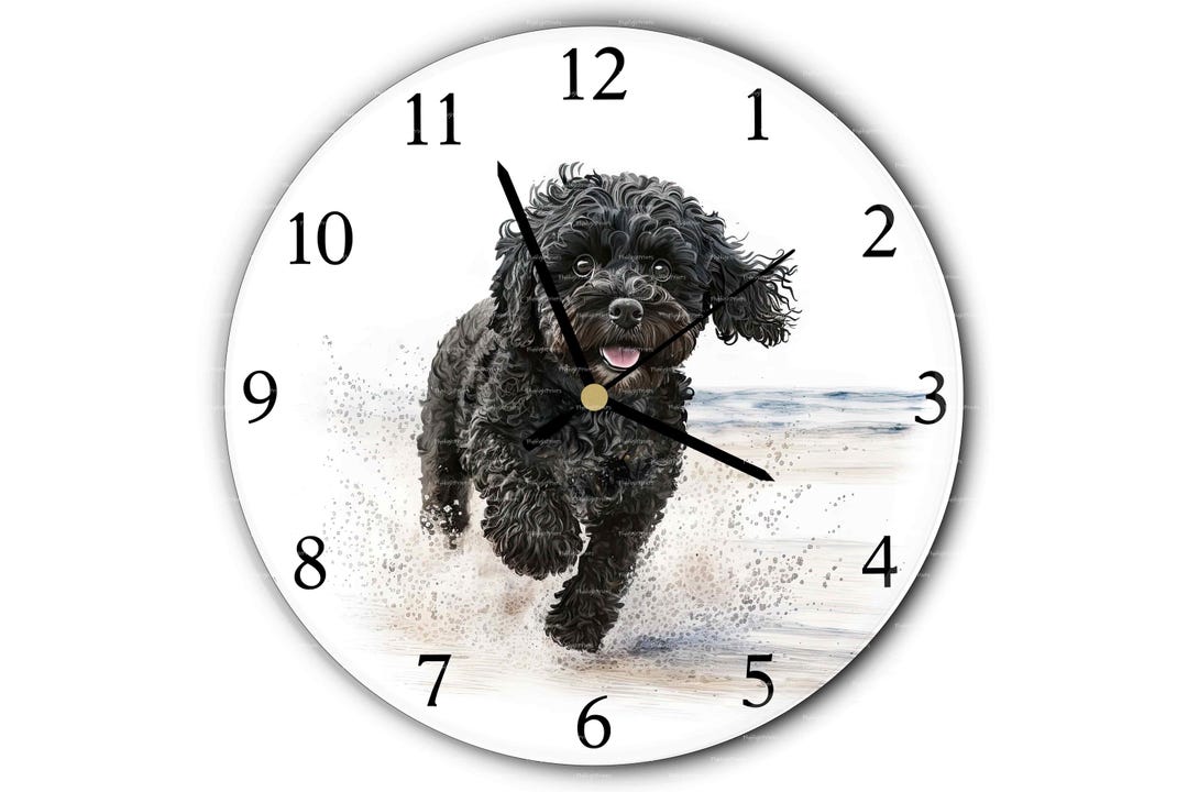 Cavapoo Black Beach Premium Glass Wall Clock, High Quality, Gift for ...