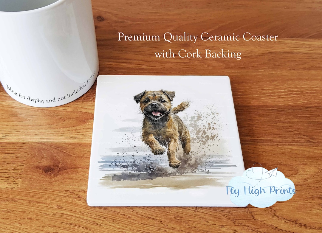 Border Terrier Premium Ceramic Coaster, High Quality Cork Backed, Gift ...