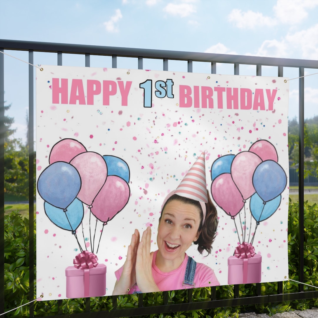 Happy 1st Birthday HUGE Ms Rachel First Birthday Pink Blue Banner 72x60 ...