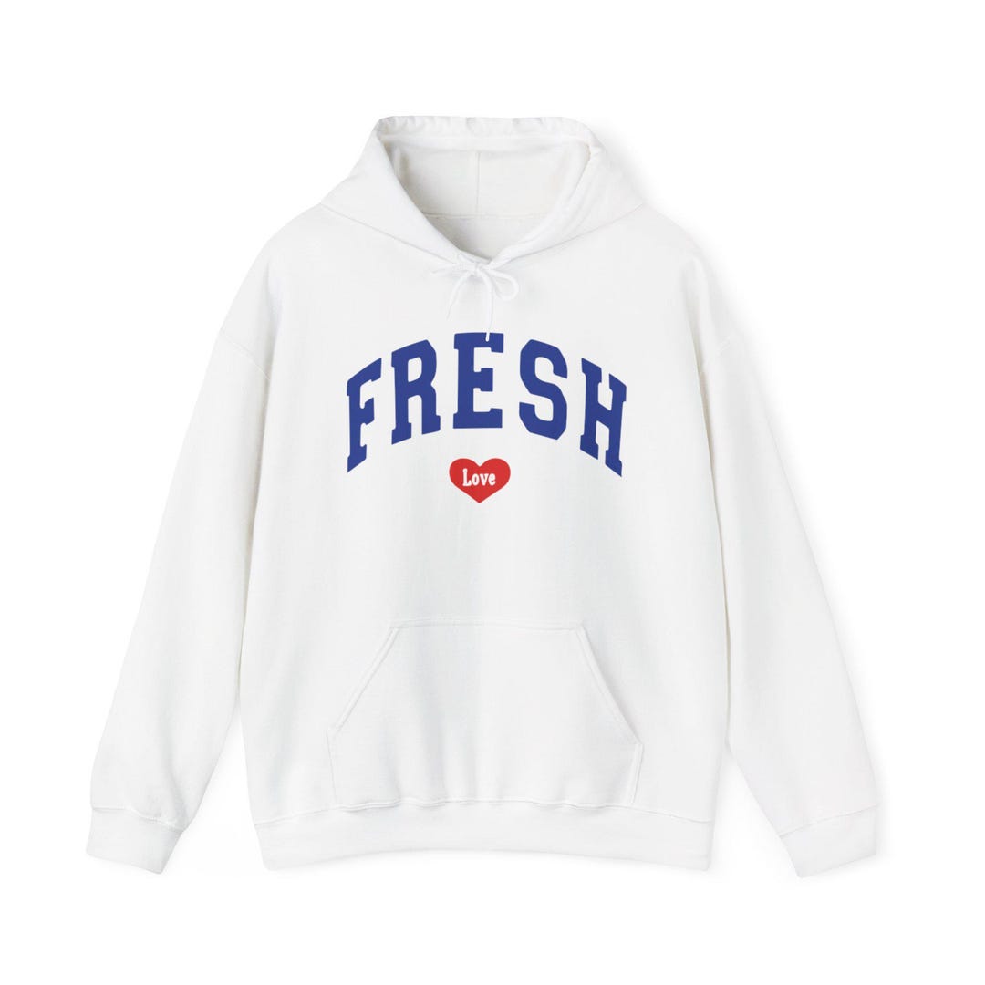 Fresh Love HTF New Drop White Blue Custom Hoodie Unisex Heavy Blend ...