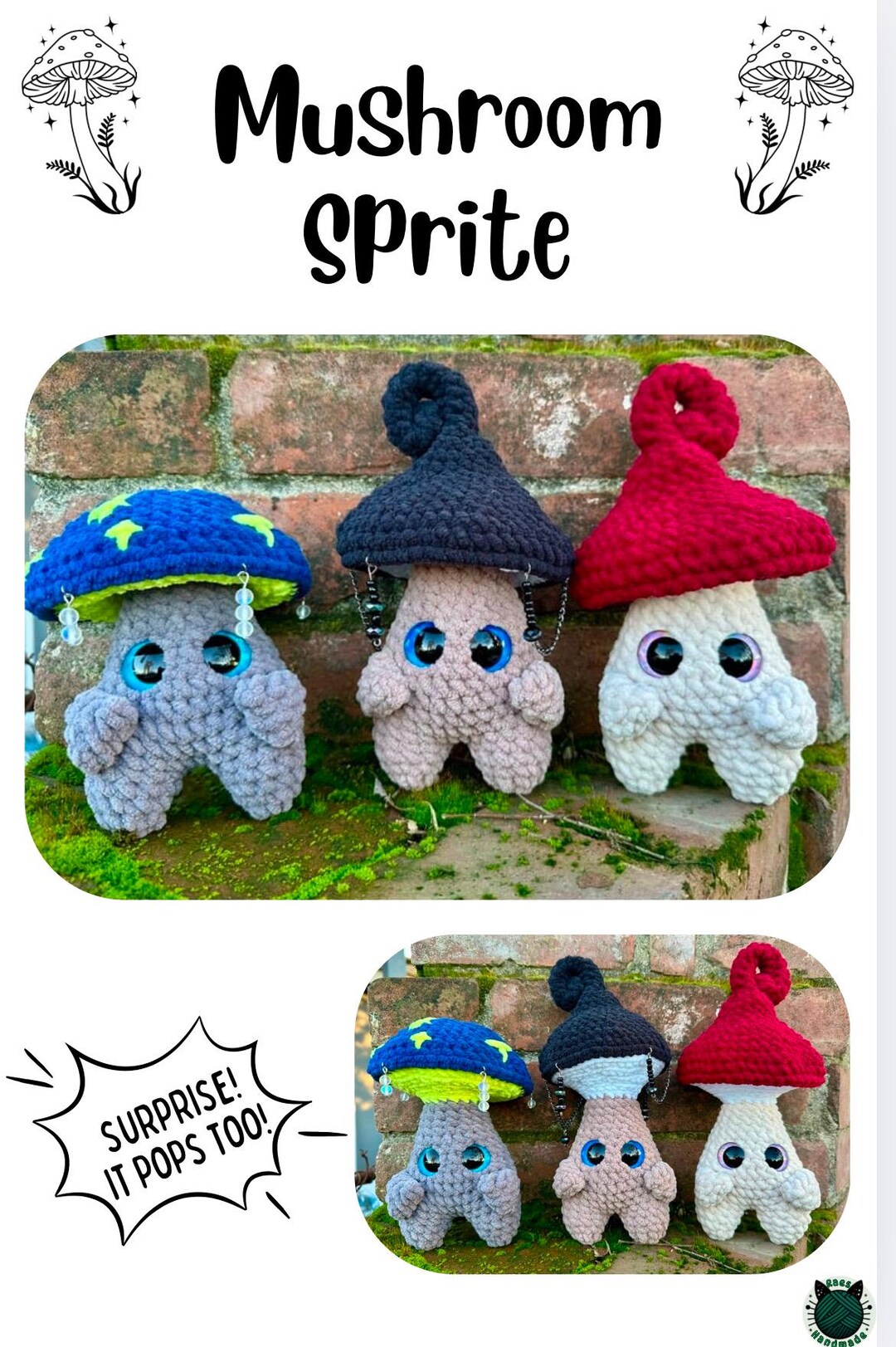 Crochet Mushroom Sprite Pattern | Fidget Toy With Pop-up Cap | Cute ...