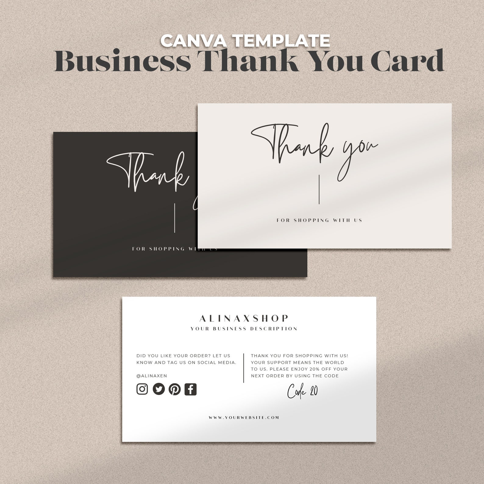 Minimalistic Thank You Card Template I Small Business Card I Thank You ...