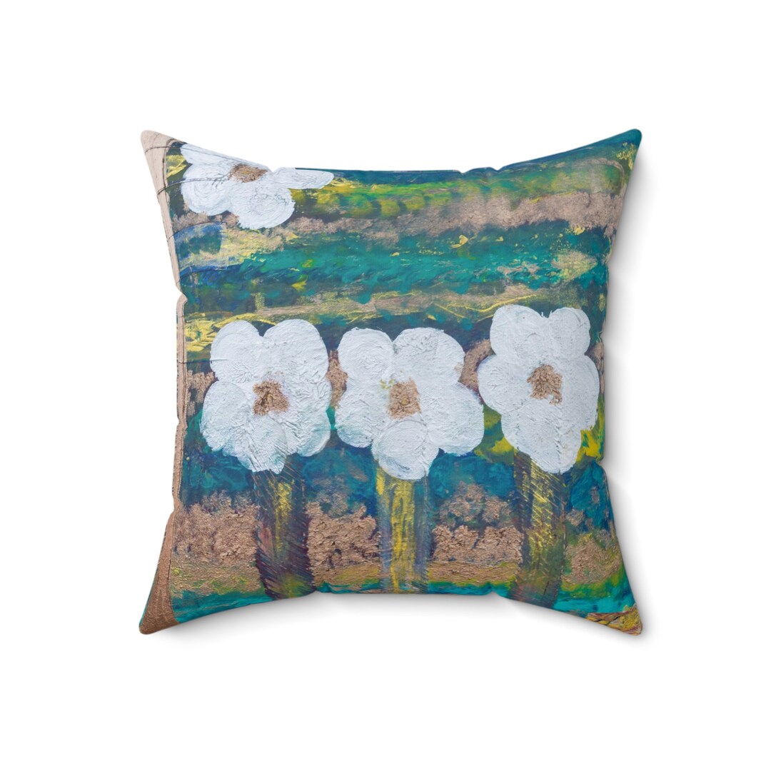 Square Throw Pillows 14x14, 16x16, 18x18 Golden Flowers Boho Decor ...