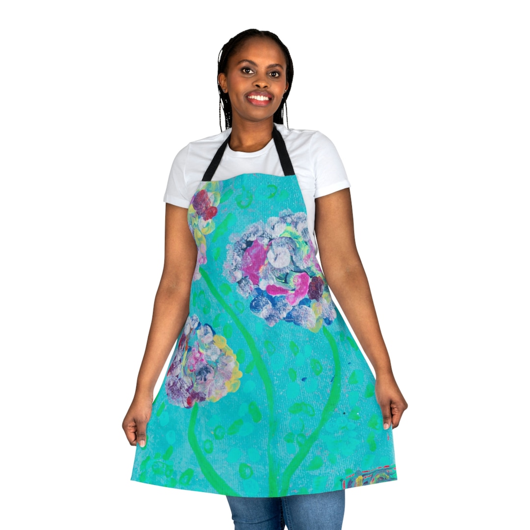 Abstract Boho Kitchen Apron - Teal Flowers Make a Style Statement in ...