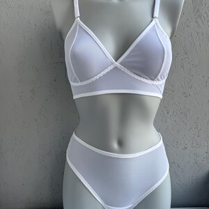 Sheer Bra and Panty Set Transparent Lingerie See Through White Bralette Mesh Panty Sheer ...