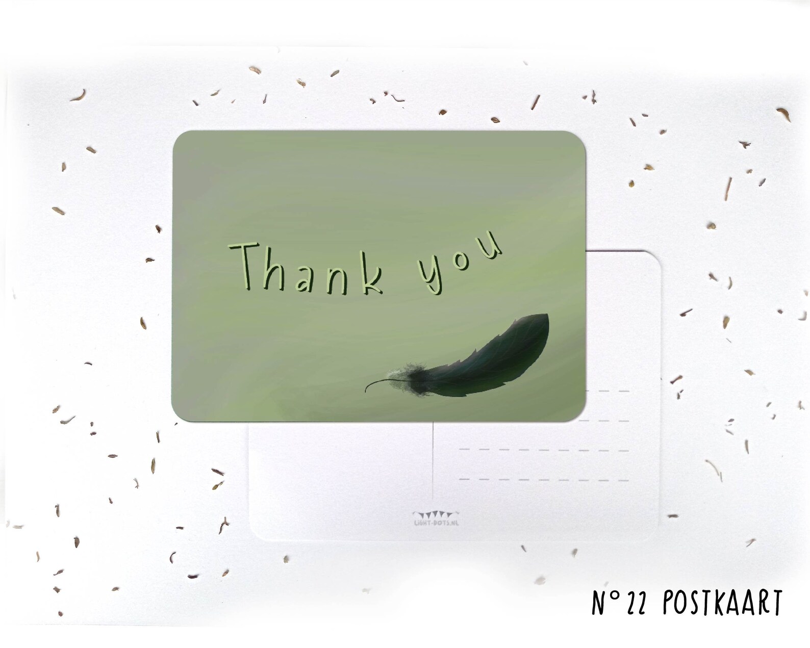 Merci Green Feather Postcard n22 | Etsy