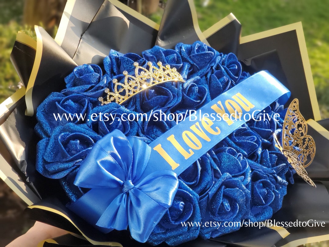 Royal Blue Glitter Roses Mother's Day Glitter Roses Bouquet Glitter ...