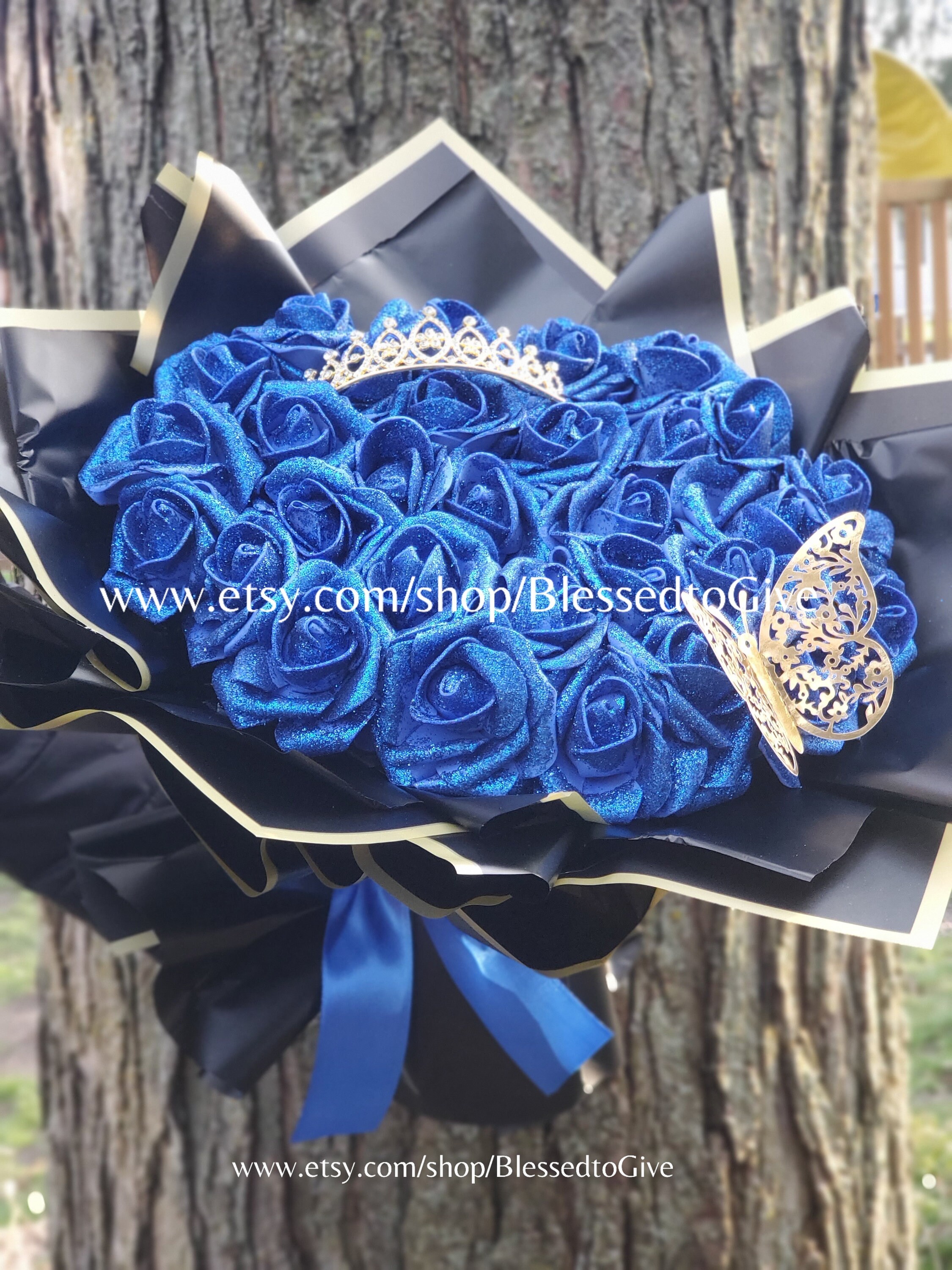 Royal Blue Glitter Roses Mother's Day Glitter Roses Bouquet Glitter ...