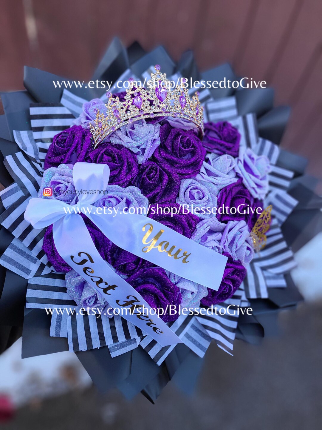 Purple Glitter Roses Purple Lover Ramo Gift Purple Mother's Flowers ...