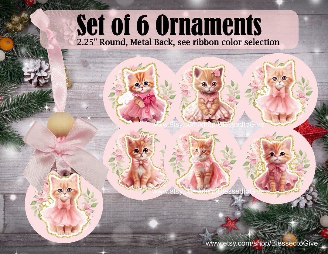 Set of Cat Ornaments for Christmas Tree With Bow and Wooden - Etsy