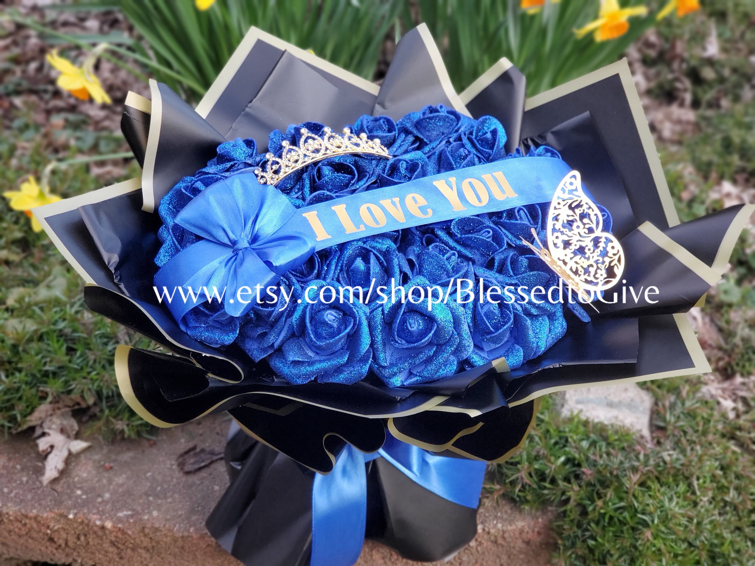 Royal Blue Glitter Roses Mother's Day Glitter Roses Bouquet Glitter ...