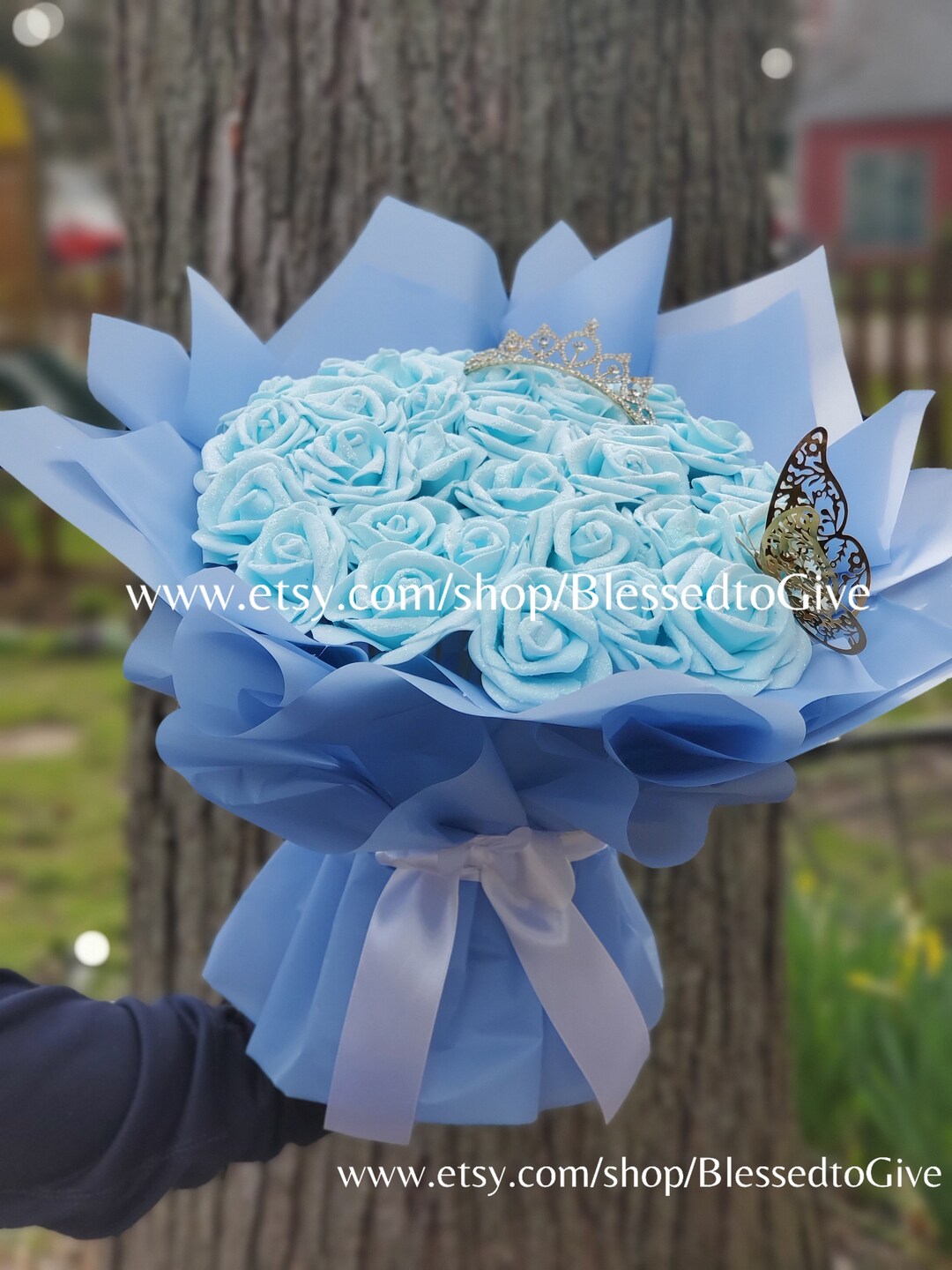 Glitter Rose Bouquet Blue Rose Bouquet Ramo Foam Roses Glittered ...