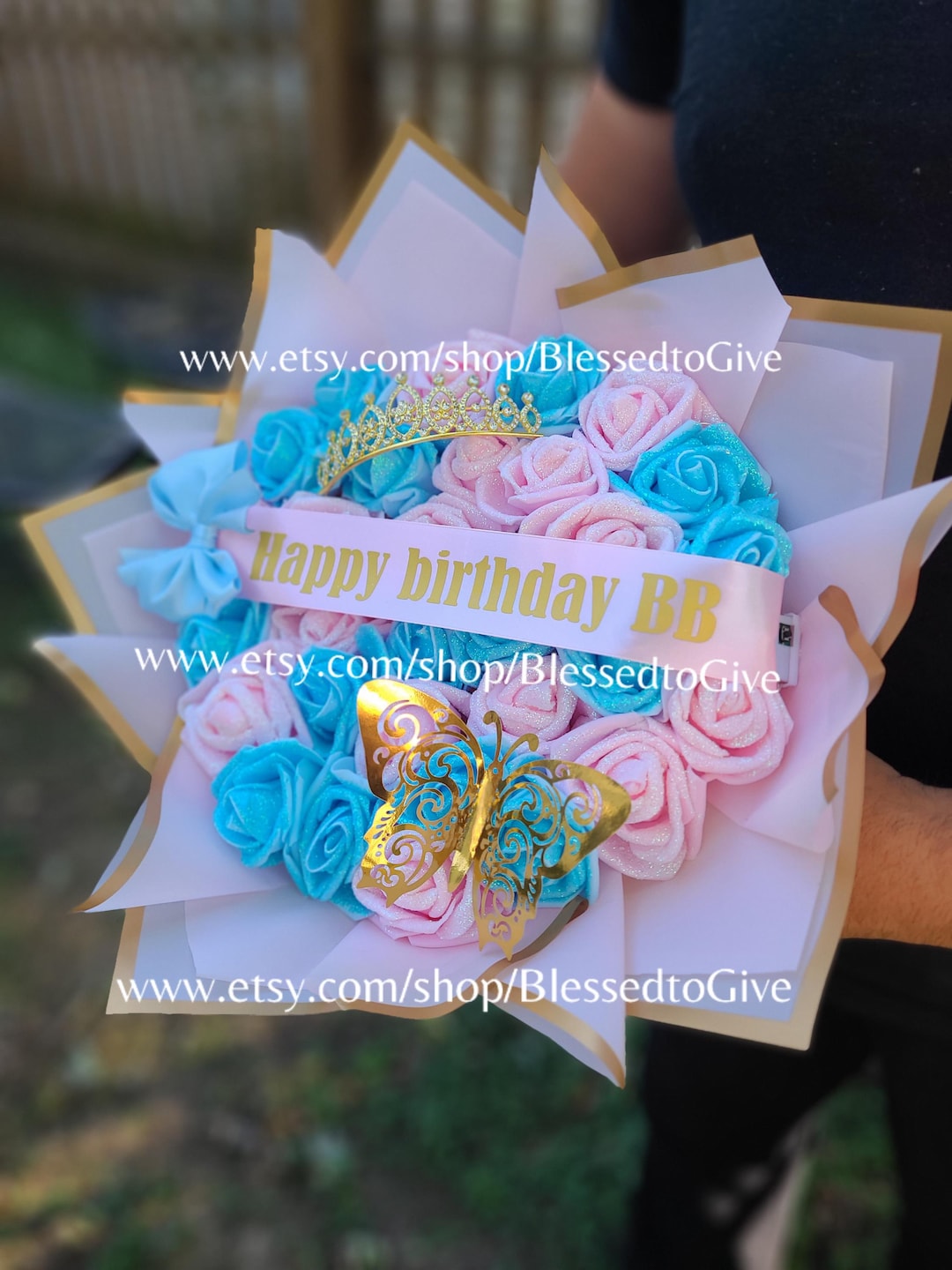 Pink Blue Glitter Roses Bouquet Birthday Ramo Glitter Lover Roses ...