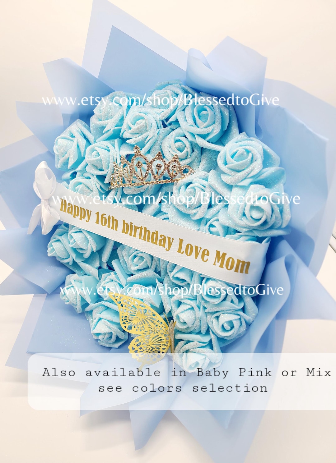 Blue Glitter Roses Ramo Buchon Bouquet Blue Roses Birthday Ramo ...